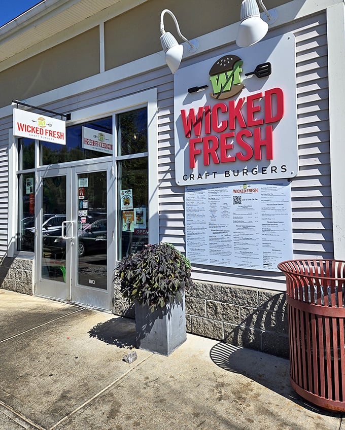 Wicked Fresh's clean white exterior and bold signage make a simple promise they absolutely deliver on &ndash; craft burger perfection.