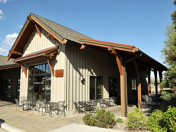 Yosh's rustic cabin exterior suggests sandwiches with mountain-sized flavor in a setting straight from a postcard.