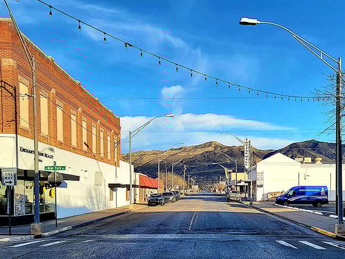 Morning light bathes Alamogordo's historic district, where the Sacramento Mountains create a dramatic backdrop for this affordable retirement haven.