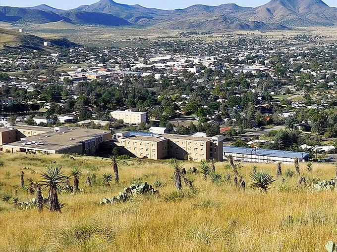 From this hillside perch, Alpine spreads out like a painting against the dramatic backdrop of desert mountains and endless Texas sky.