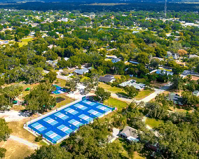 Aerial view of Bartow reveals a community where retirement dollars stretch further. Small-town prices with big-town amenities nearby.