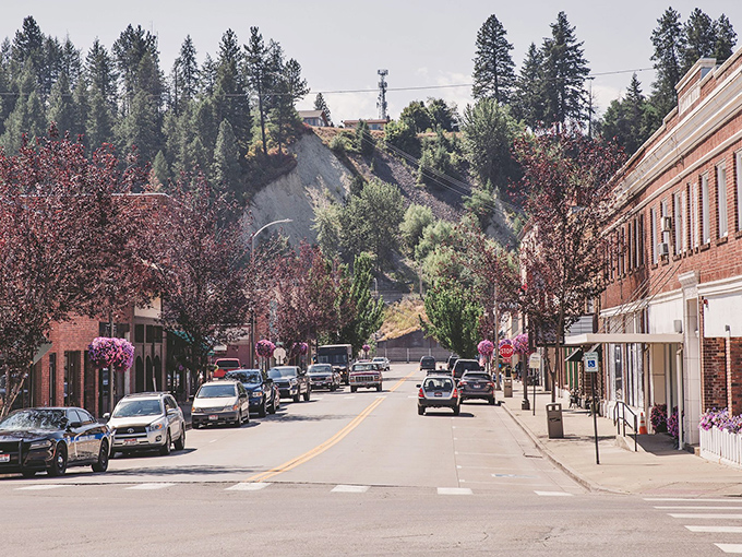Bonners Ferry's charming main street comes alive with hanging flower baskets and mountain views that change with each passing season.