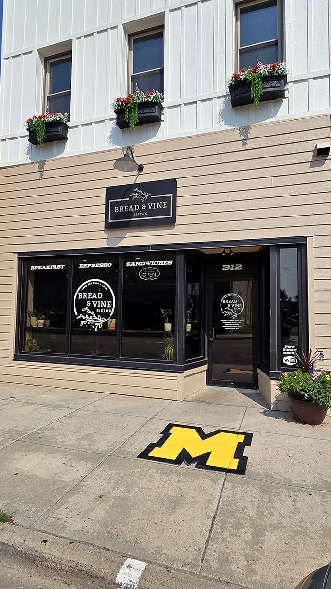 That sidewalk "M" marks the spot where sandwich dreams come true. The outdoor seating area is perfect for people-watching between bites.