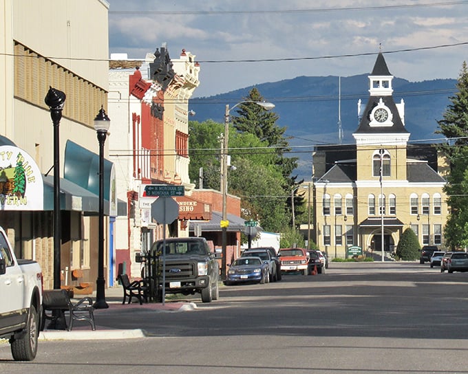 Anaconda's historic downtown features charming architecture and affordable living, with the iconic courthouse standing proudly against mountain backdrops.