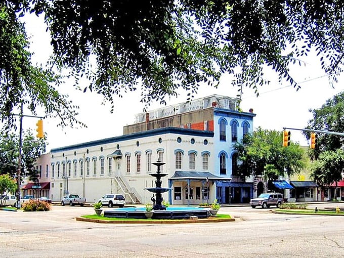 This elegant fountain centers Eufaula's square like a liquid centerpiece, where community life flows as steadily as the water itself.
