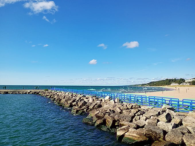 Blue skies, blue waters, blue railings &ndash; Holland's pier creates a color palette that would make Monet put down his brush in admiration.