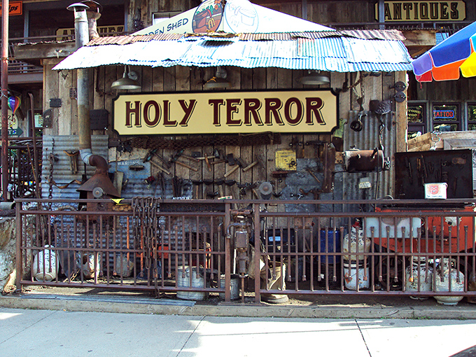 "Holy Terror" indeed! This rustic shop front looks like it was assembled from bits of Deadwood's film set&mdash;authentically chaotic and utterly charming.
