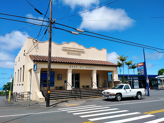 Norfolk pines stand sentinel over Honoka'a, a charming Big Island town with rich plantation history.