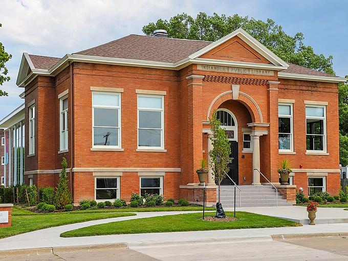Historic buildings frame a community center where college town culture meets authentic Iowa hospitality in perfect harmony.
