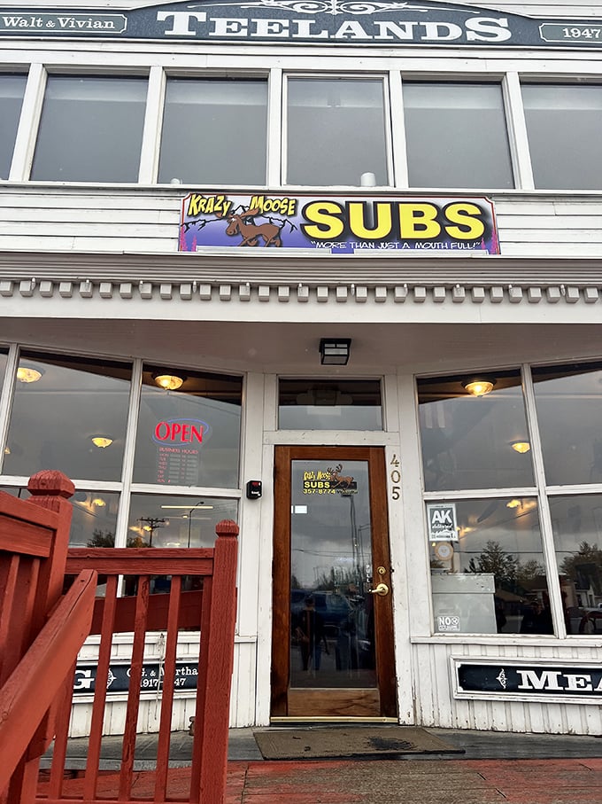 The bright orange porch welcomes sandwich pilgrims to this historic building. Wasilla's tastiest time machine awaits.