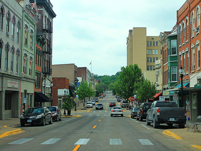 These colorful storefronts in Muscatine house local businesses where prices remain as friendly as the locals.