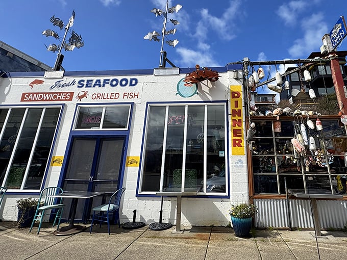 Bright blue accents and nautical touches hint at the ocean treasures served within. Simple, fresh, and utterly delicious.