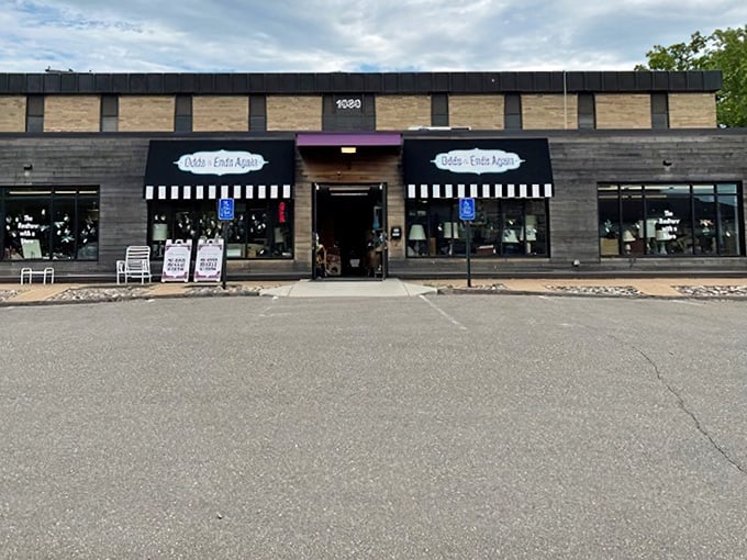 The stylish entrance to Odds & Ends Again elevates the thrifting experience. This isn't just shopping&mdash;it's a treasure hunt with style.