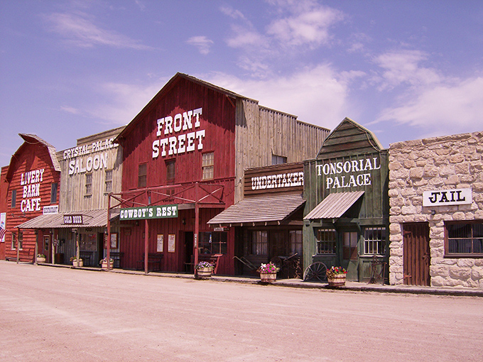 Front Street's Western-themed facades transport visitors to Ogallala's wild frontier days. Where else can you find an "Undertaker" and "Tonsorial Palace" on the same block?