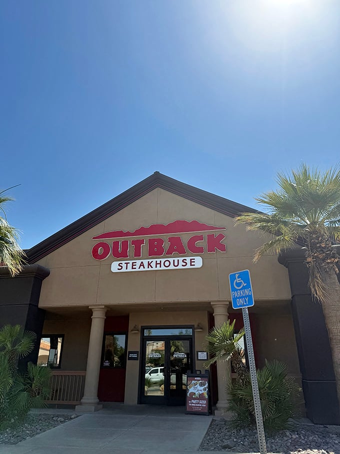 Palm trees and desert landscaping frame this familiar chain. Inside, they're breaking the "chain restaurant" stereotype one steak at a time.