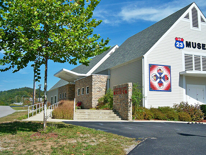 The Kentucky Music Highway Museum stands proudly in Paintsville, a white beacon celebrating the region's rich musical heritage.