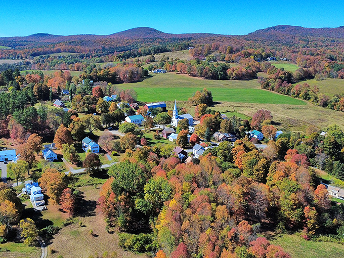 Peacham from above looks like someone spilled a box of crayons across the Vermont countryside &ndash; the most beautiful accident ever.