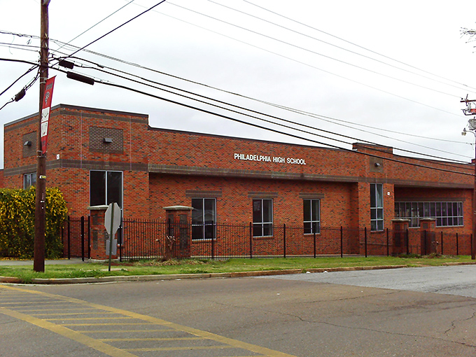 Philadelphia's brick school building stands as a testament to the town's commitment to community &ndash; a value that extends to welcoming retirees.