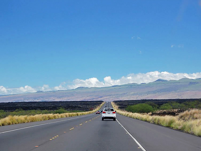 The road to Mars, Hawaiian style! Queen Ka'ahumanu Highway slices through volcanic fields that would make Elon Musk consider relocating SpaceX.