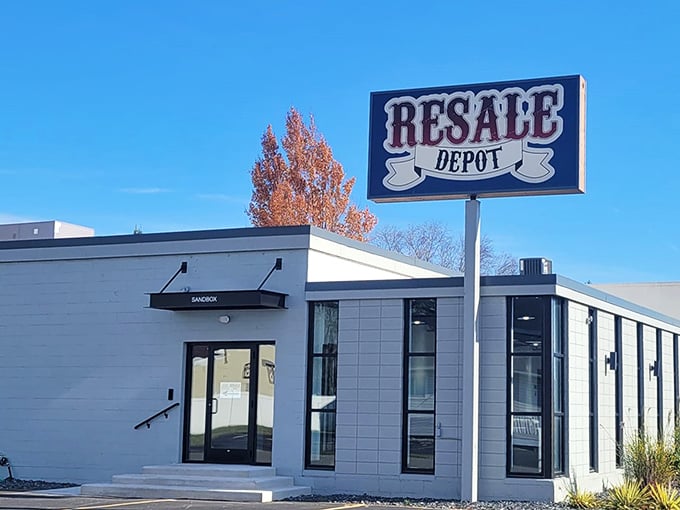 The modern, updated exterior of Resale Depot hints at the quality finds waiting for eagle-eyed shoppers inside.