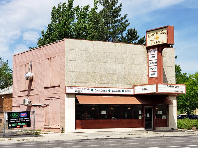 The faded charm of Rusted Sun's exterior is like a time machine to when pizza was simple and simply perfect.