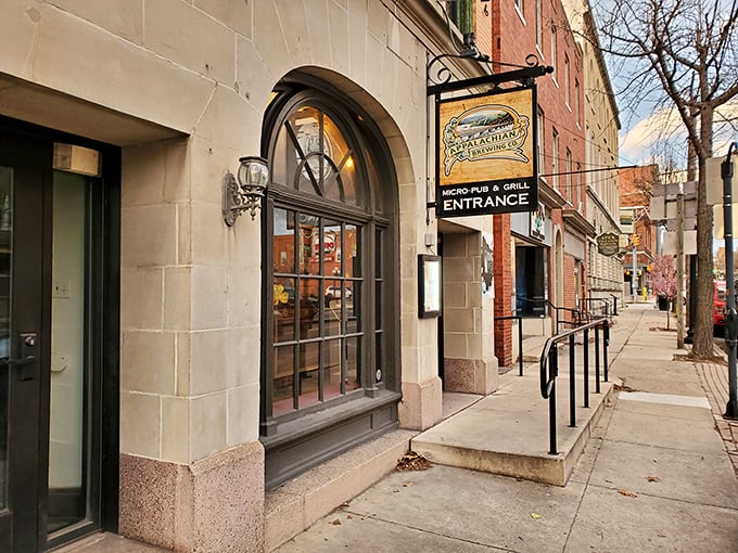 Stone archway entrance promising good food and better conversation inside these welcoming walls.
