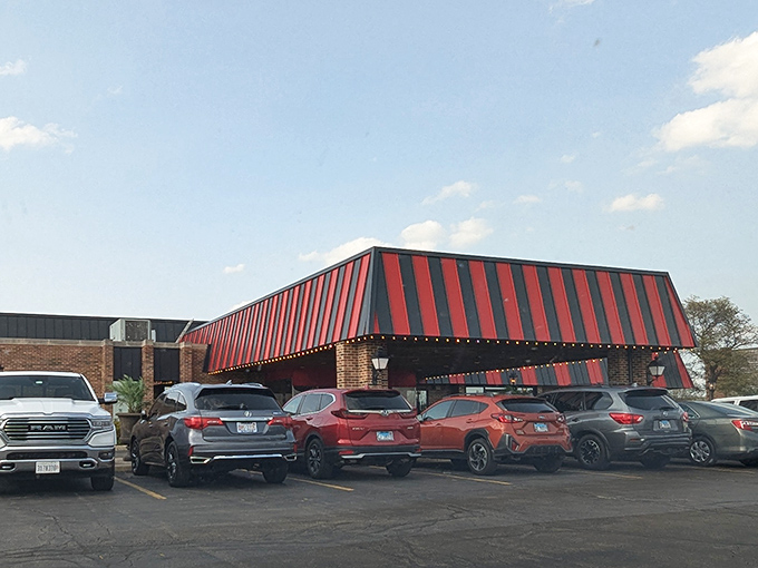 Parking lot packed with cars tells the real story. In the restaurant world, there's no better review than a full house.