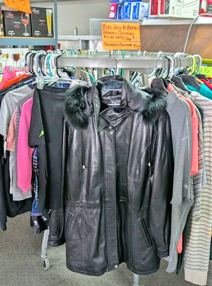 Leather jackets lined up like old friends waiting to tell their stories. At these prices, you might just start a collection!