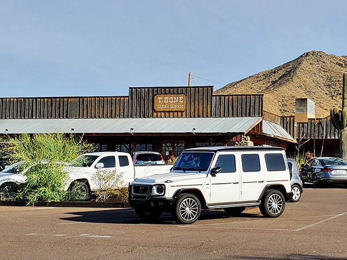 Desert mountains provide the perfect backdrop for T-Bone's authentic cowboy cooking. This is Arizona steak in its natural habitat!