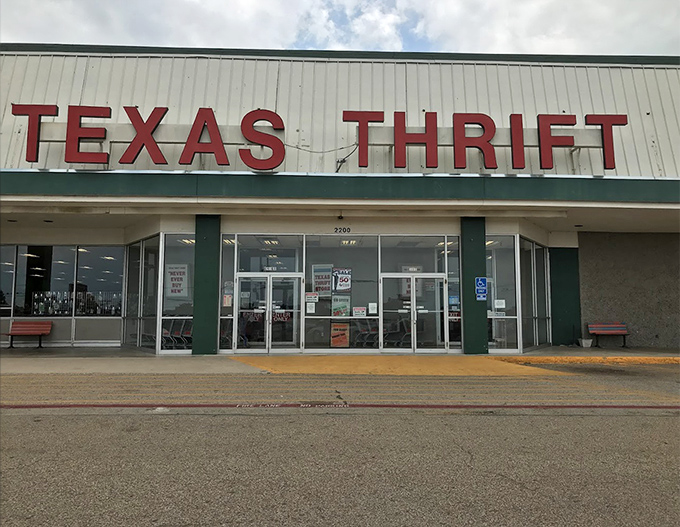 Texas Thrift's straightforward signage belies the wonderland of treasures waiting beyond those doors.