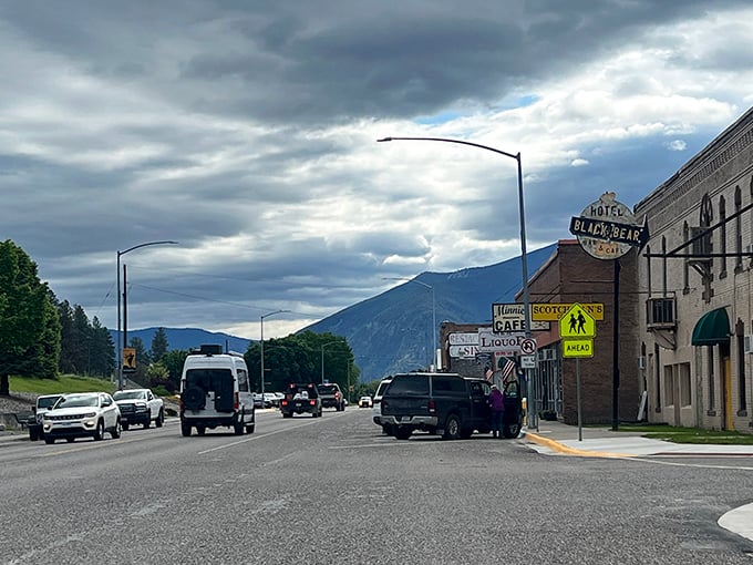 The mountains frame Thompson Falls' main street, where the views are million-dollar but the restaurant tabs definitely aren't.