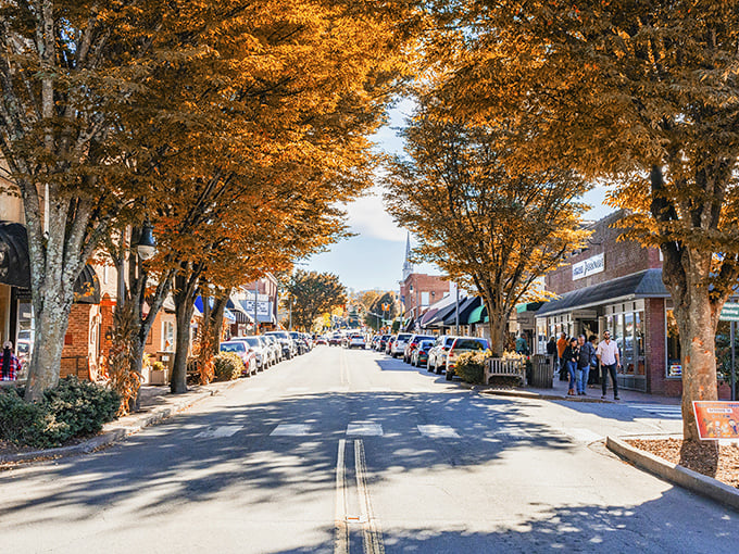 Fall colors frame Waynesville's inviting Main Street. Mountain magic without the tourist-trap markup!