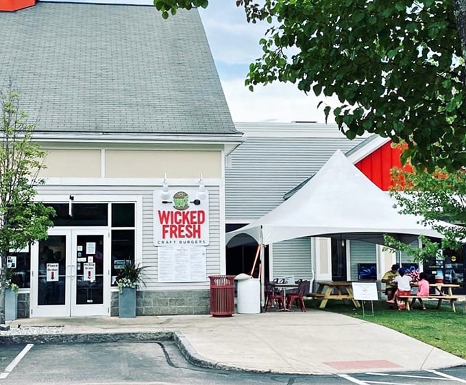 The outdoor seating area invites you to savor every bite while watching the world go by &ndash; burger bliss with a view.