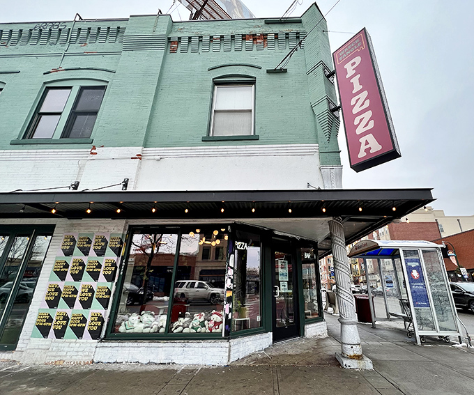 The vintage storefront gets a modern twist at Wrecktangle, where rectangular pizza perfection awaits inside.