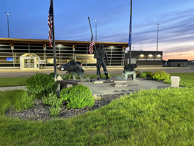 Aberdeen Regional Airport's patriotic display welcomes travelers home to the prairie with quiet Midwestern dignity.