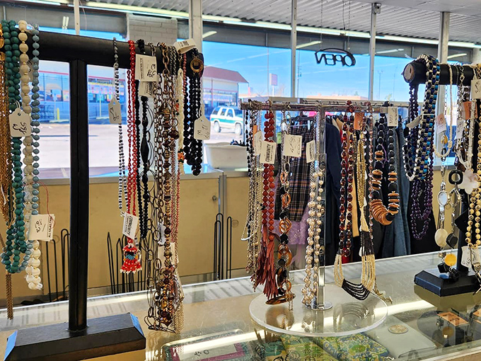Jewelry displays that would make a magpie jealous. These necklaces have stories to tell—some glamorous, some questionable, all affordable.