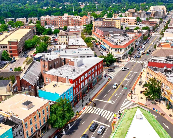 Downtown Montclair from above reveals the perfect urban planning balance—dense enough for vibrancy, open enough for livability.