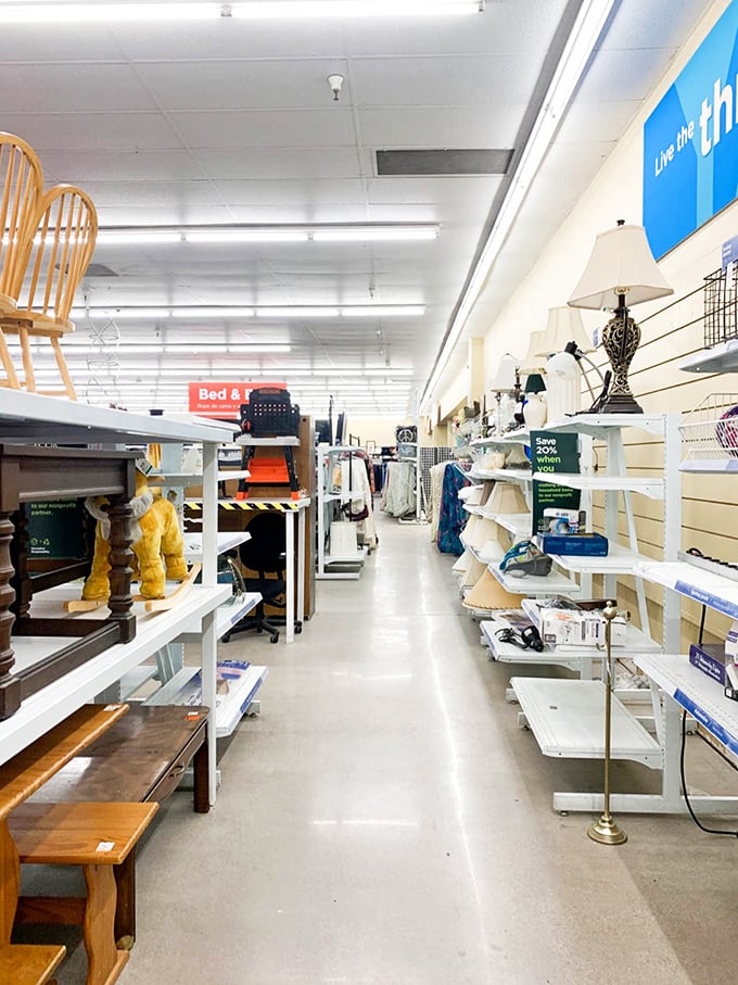 Wide, well-lit aisles make treasure hunting comfortable, even when you've been browsing for hours "just to see what they have."