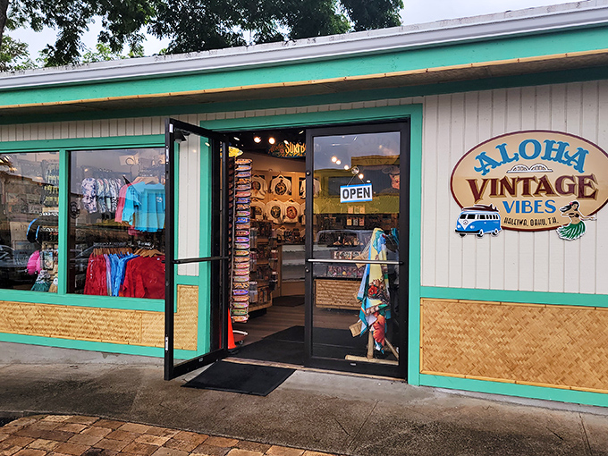 Aloha Vintage Vibes shop captures the essence of island style—where retro Hawaiian shirts get their second chance at vacation greatness.