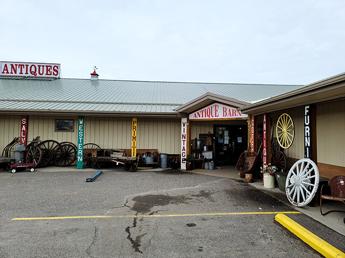 The Antique Barn doesn't just sell history&mdash;it displays it proudly on its front porch. Wagon wheels: the original Montana fidget spinners.