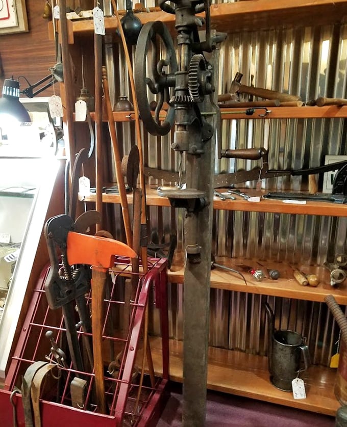 Tools that built America, one callused hand at a time. That drill press has more character than most action movie heroes.