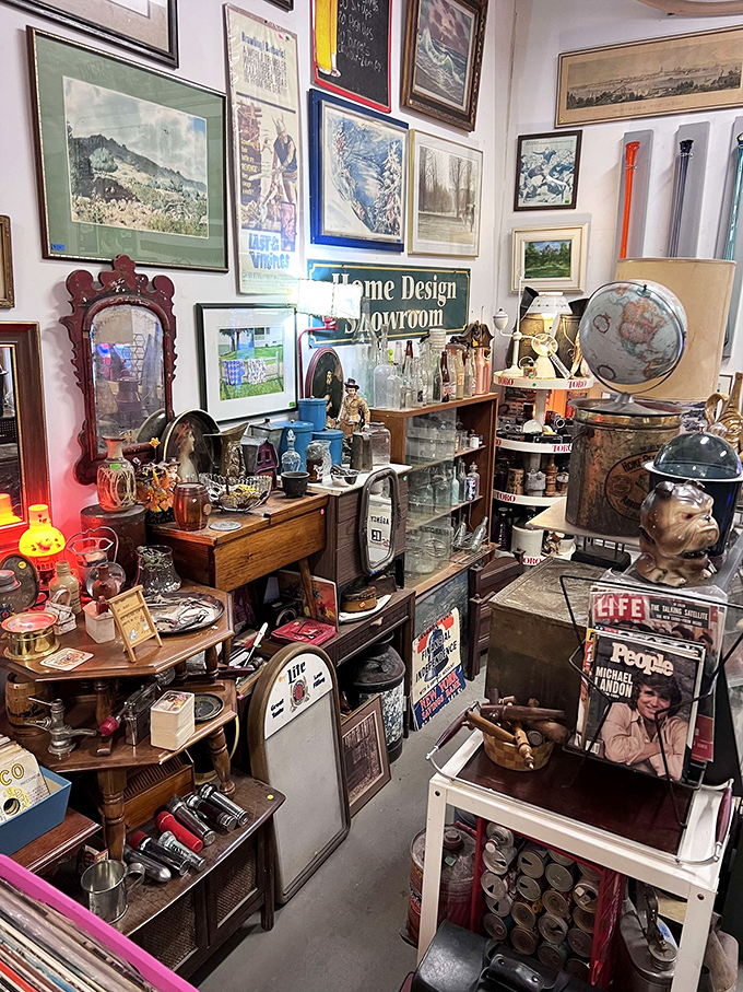 Step inside this antique dealer's booth and prepare for a delightful case of sensory overload.