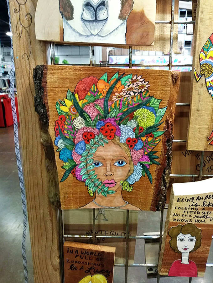 Folk art that speaks volumes. This wooden portrait with its vibrant floral crown proves creativity flourishes in unexpected corners of Mississippi.