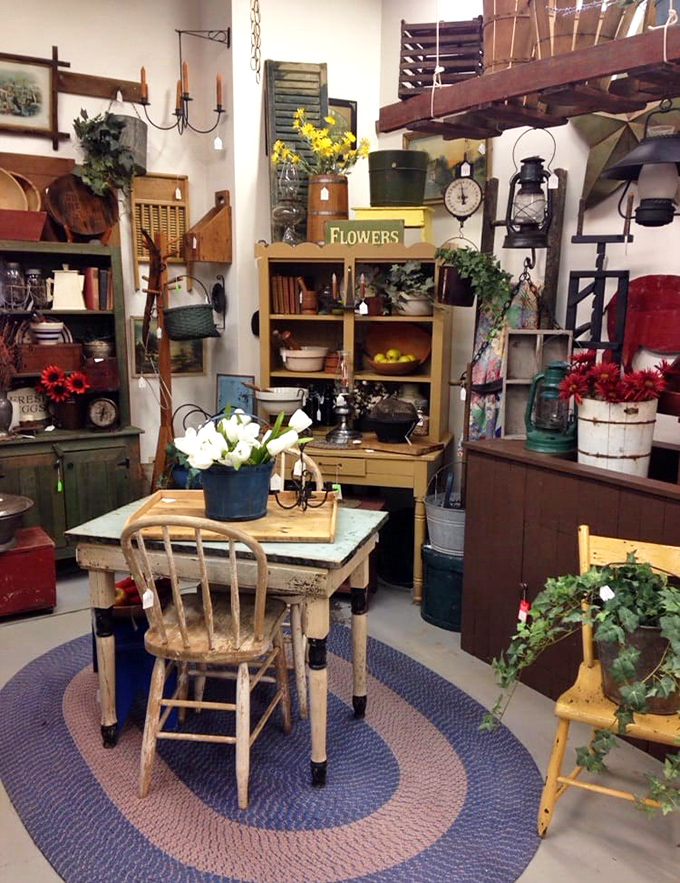 Farmhouse chic before it was trendy. This vignette isn't staged for Instagram; it's assembled from genuine artifacts of rural American life.