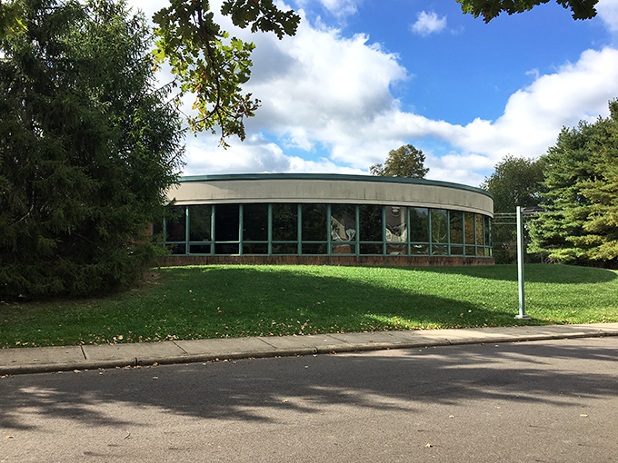 Modern meets functional in this circular library design, where knowledge flows as freely as conversation in this community gathering space.
