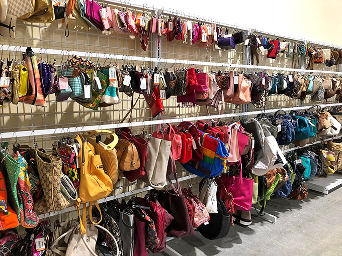 Handbag heaven&mdash;where designer knockoffs and genuine vintage purses hang together in democratic fashion harmony.