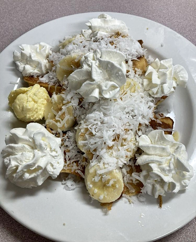 French toast that went to finishing school. Bananas, coconut, and whipped cream transform breakfast into an island getaway for your taste buds.