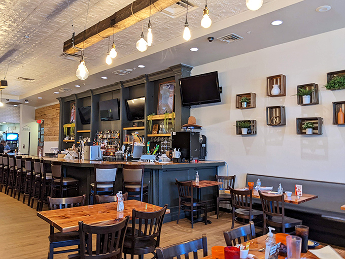 The bar area proves that Granny's isn't just about breakfast&mdash;it's a full-day affair where comfort meets craftsmanship.