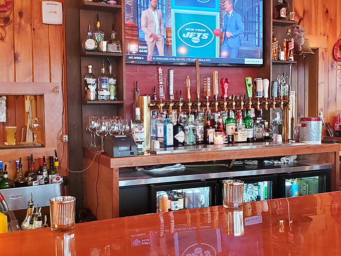 The bar gleams with promise, its taps ready to dispense local brews that pair perfectly with whatever just swam into the kitchen from the bay outside.