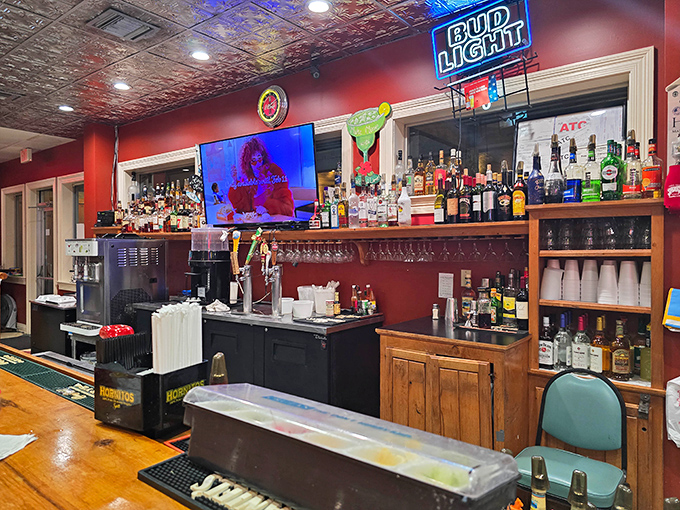 A bar stocked for serious business&mdash;because nothing complements fresh seafood like a perfectly mixed cocktail or ice-cold beer.